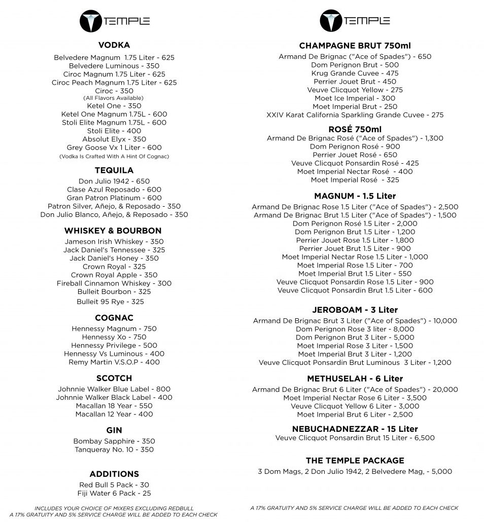 Temple Nightclub Table Service | Pricing & Reservations