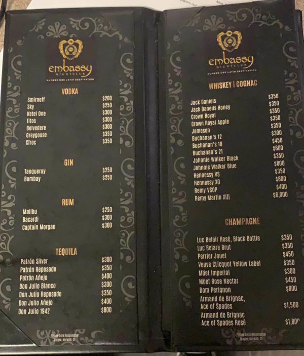 Embassy Nightclub Bottle Service Pricing & Table Reservations